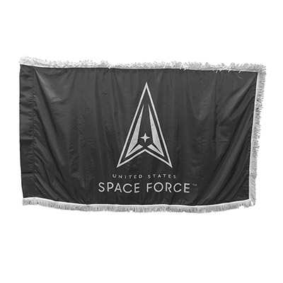 Space Force Logo Black Pole Hem Flag with Fringe (3 ft x 5 ft) | FlagandBanner.com