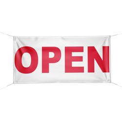 Red and White Open Banner | FlagandBanner.com