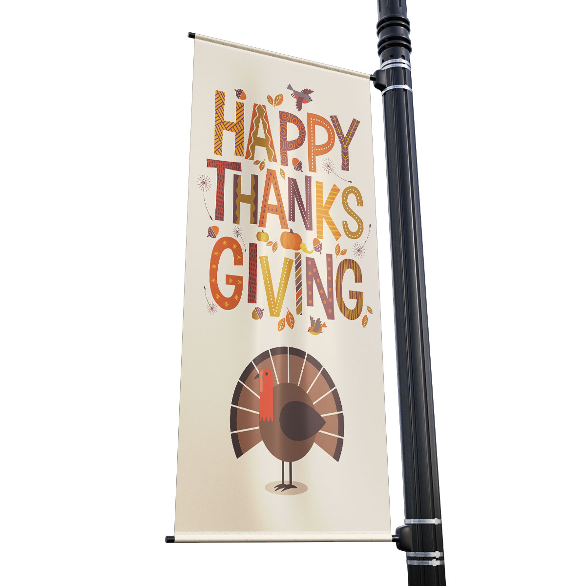 Happy Thanksgiving Turkey Street Pole Banner (30 in. x 72 in ...