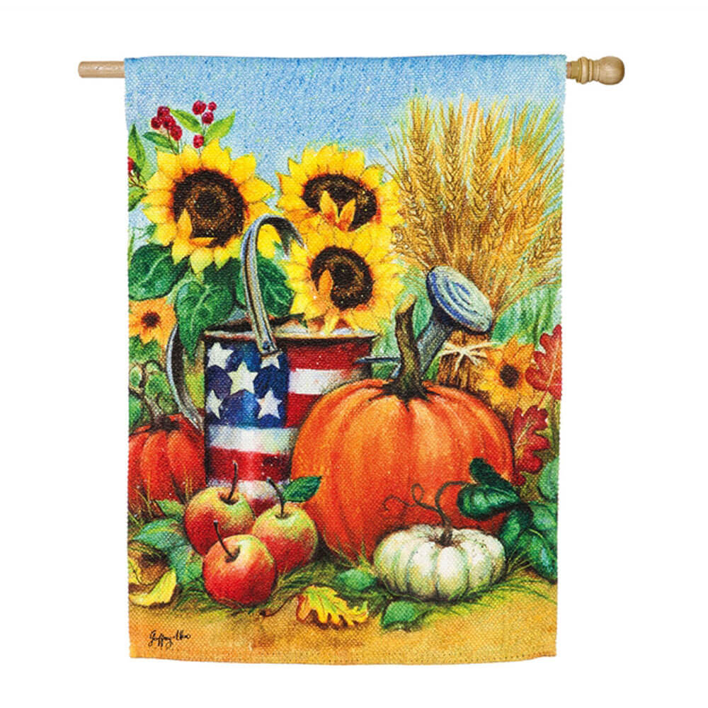 Patriotic Fall Watering Can Textured Suede House Flag| FlagandBanner.com