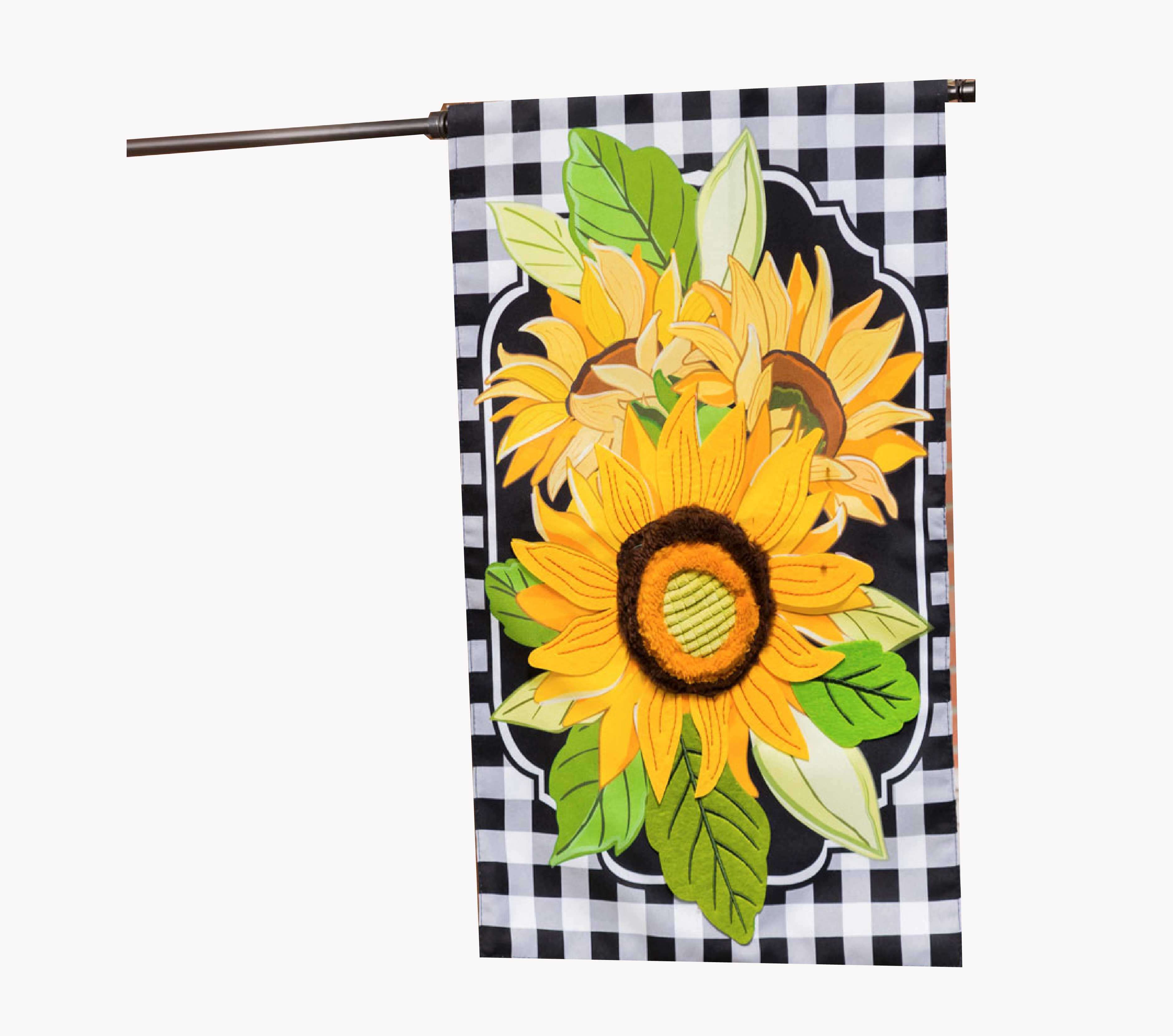 Sunflowers and Checks Linen House Flag 28 in x 44 in | FlagandBanner.com