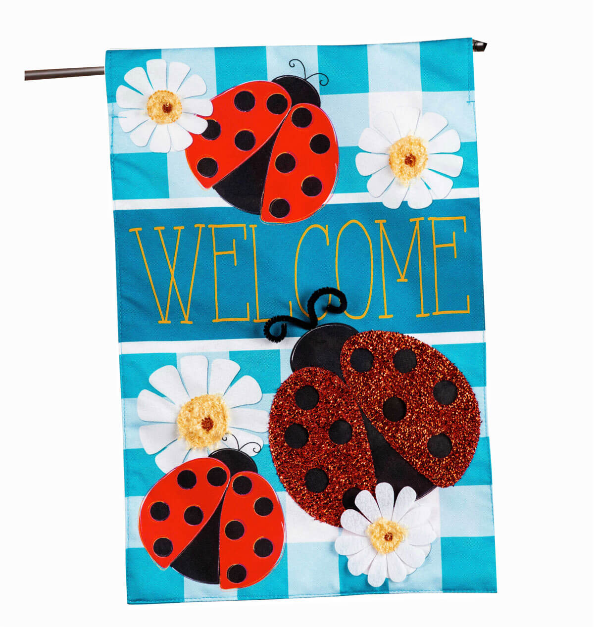 Ladybug Plaid Welcome House Flag 28 in x 44 in | FlagandBanner.com