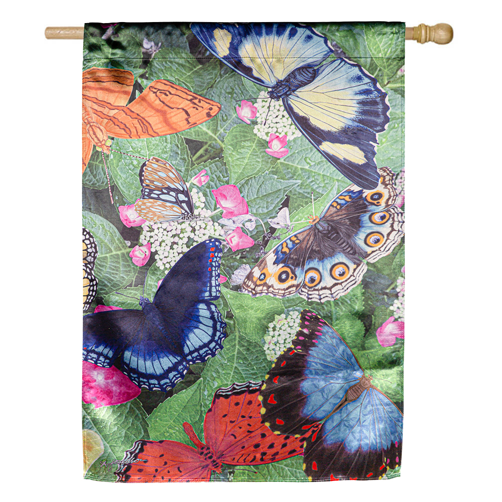Hello Butterflies Lustre House Flag (28 in. x 44 in.) | FlagandBanner.com