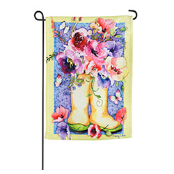 Floral Boots Textured Suede Garden Flag | FlagandBanner.com