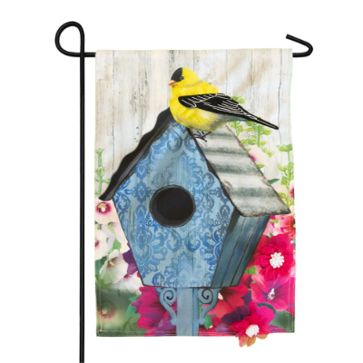 Finch and Birdhouse Garden Linen Flag (13 in. x 28 in.) | FlagandBanner.com