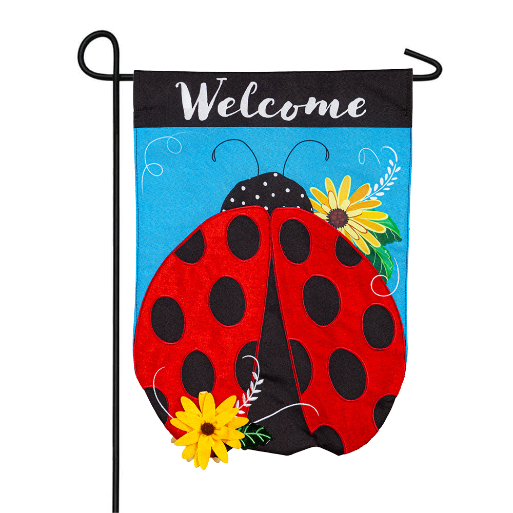 Ladybug Welcome Linen Garden Banner (13 in. x 18 in.) | FlagandBanner.com