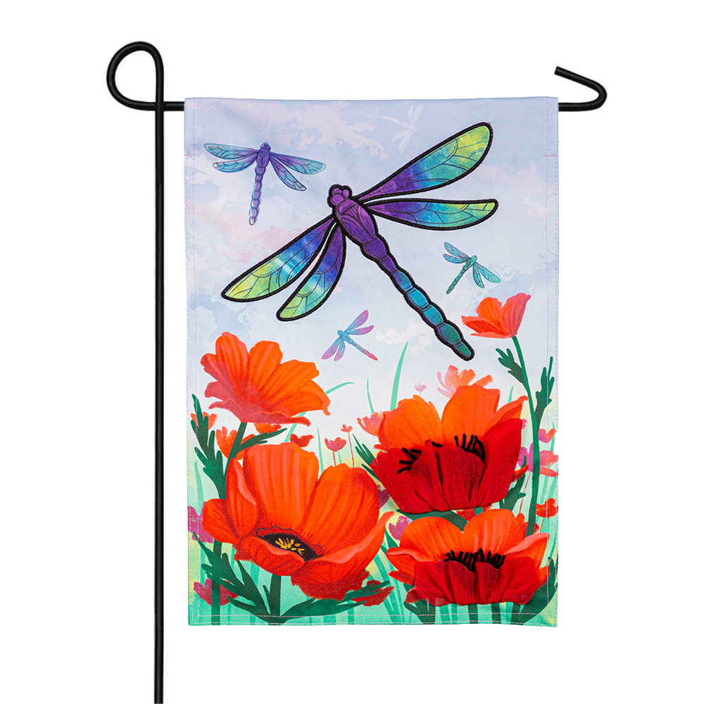 Dragonfly and Poppy Linen Garden Banner (13 in. x 18 in ...