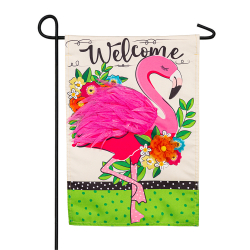 Floral Flamingo Welcome Linen Garden Banner (13 in. x 18 in ...