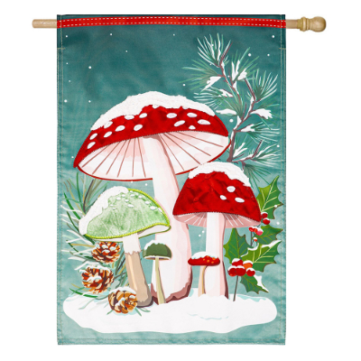 Woodland Winter Mushroom Applique House Flag (28 in. x 44 in ...