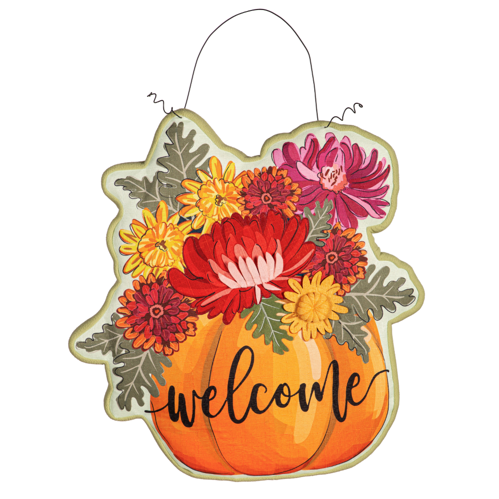 Mums and Pumpkin Door Decor | FlagandBanner.com