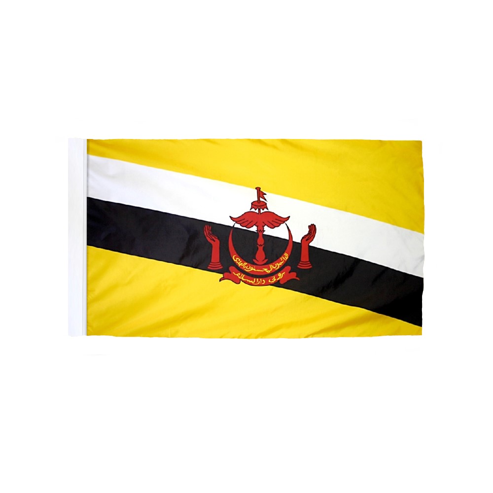 Sultanate of Brunei Flag with Pole Hem (3 ft. x 5 ft.) | FlagandBanner.com
