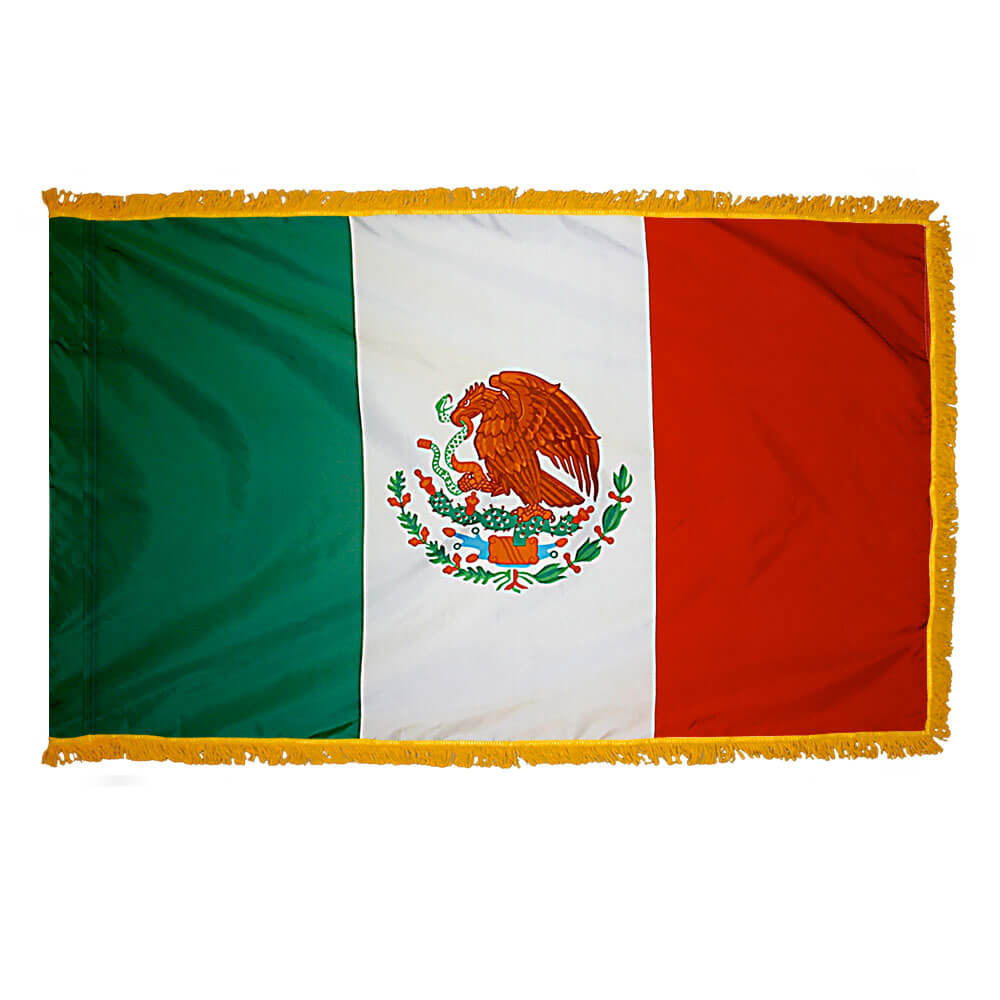 Mexico Fringed Flag with Pole Hem | FlagandBanner.com