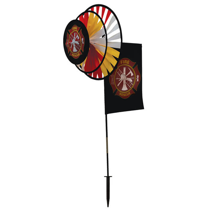Fire and Rescue Dual Wheel Spinners with Flag | FlagandBanner.com