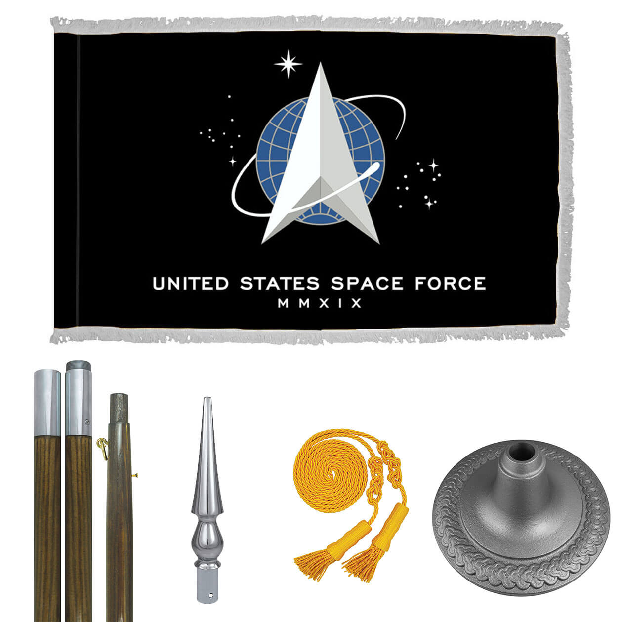Space Force Flag Kit, Oak and Chrome Pole | FlagandBanner.com