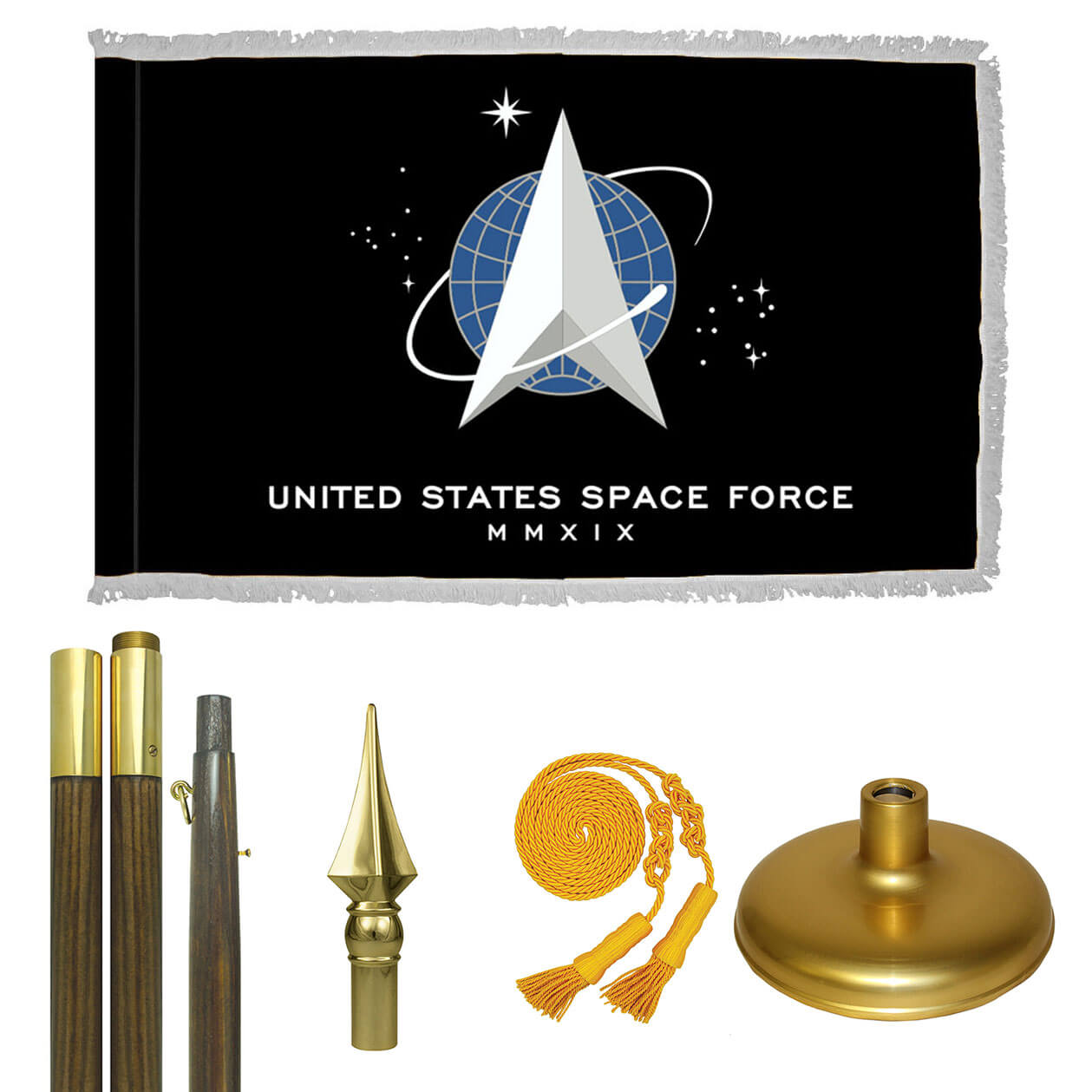 Space Force Flag Kit (9 ft. x 1-1/4 in. Oak Pole with Brass Screw Joint ...