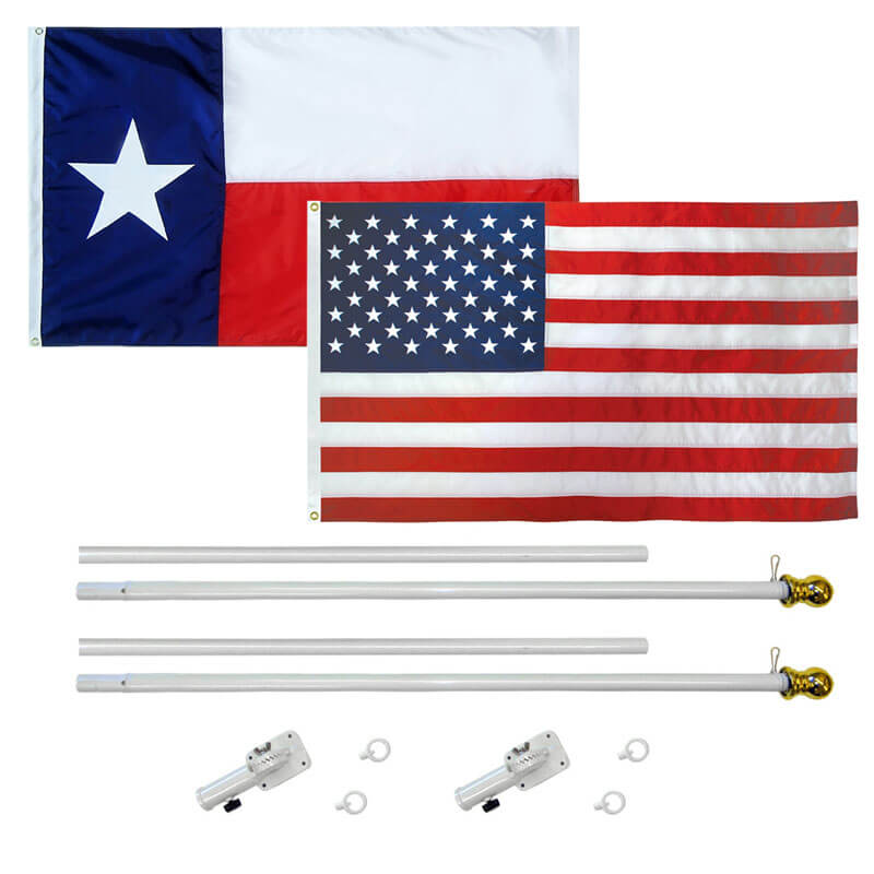 Texas, US Tangle Free White Flagpole Set | FlagandBanner.com