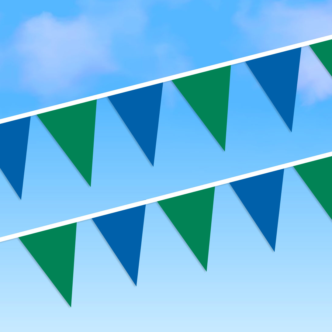 Blue/Green Heavy Duty String Large Pennants | FlagandBanner.com