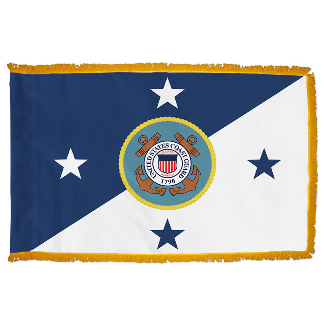 Coast Guard Commandant flag with pole hem and fringe | FlagandBanner.com