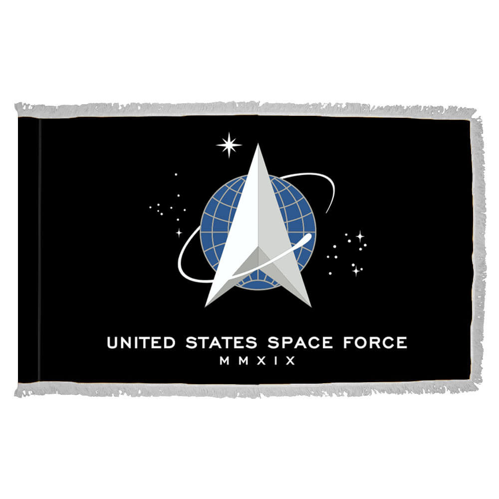 Space Force Pole Hem Flag and Silver Fringe 3 ft x 5 ft | FlagandBanner.com