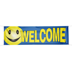Welcome Smiley Face Banner | FlagandBanner.com