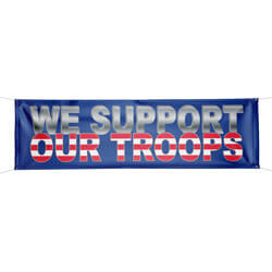 8-mil Vinyl We Support Our Troops Patriotic Banner | FlagandBanner.com