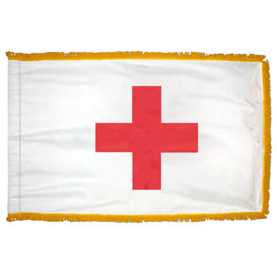 Red Cross Fringed Flag with Pole Hem | FlagandBanner.com