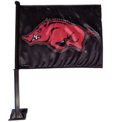 Arkansas Razorbacks Running Hog Black Car Flag | FlagandBanner.com
