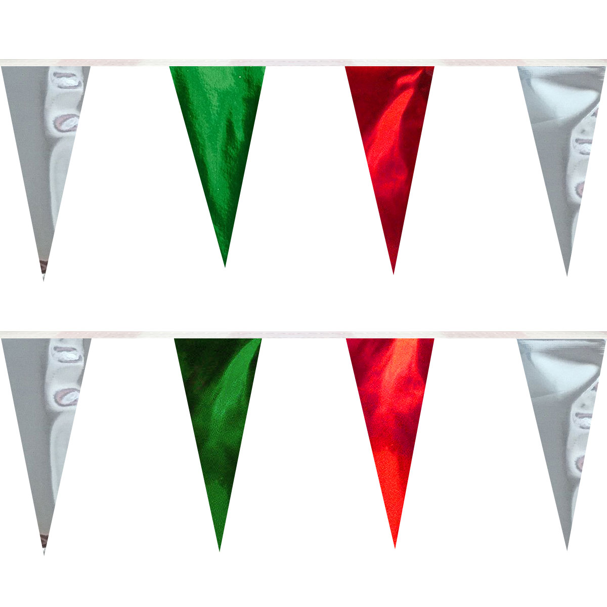 Red/Silver/Green String Pennants | FlagandBanner.com