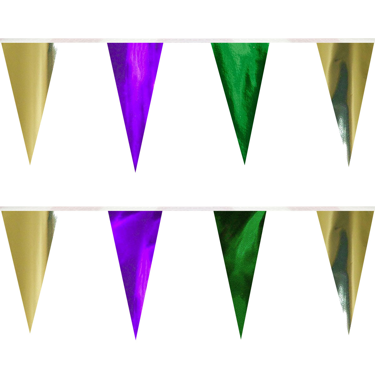 Green/Gold/Purple String Pennants | FlagandBanner.com