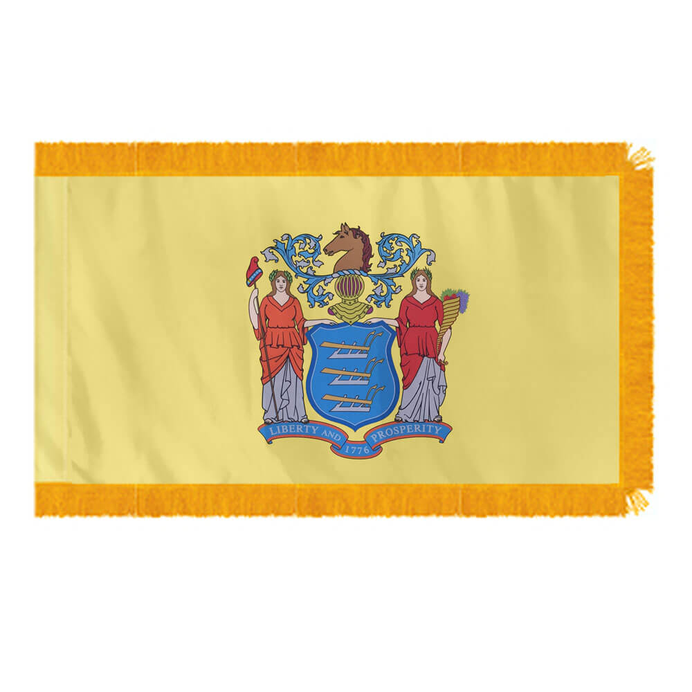 New Jersey Fringed Flag with Pole Hem | FlagandBanner.com